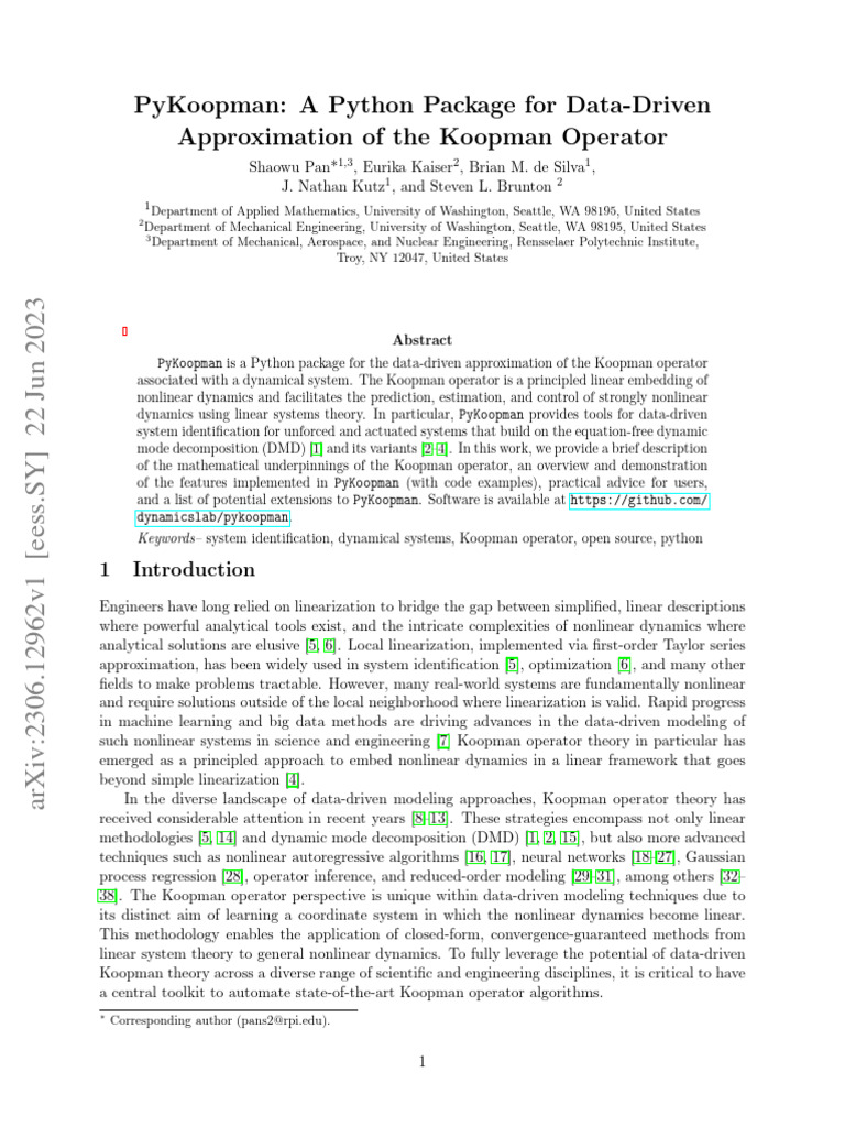 Py Koopman A Python Package For Data Driven Approximation of The Koopman Operator | PDF ...