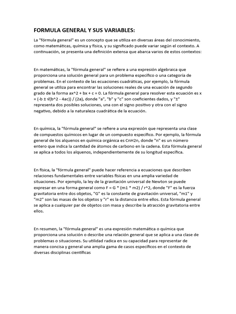 Definición de Fórmula General | PDF | Fórmula | Ecuaciones