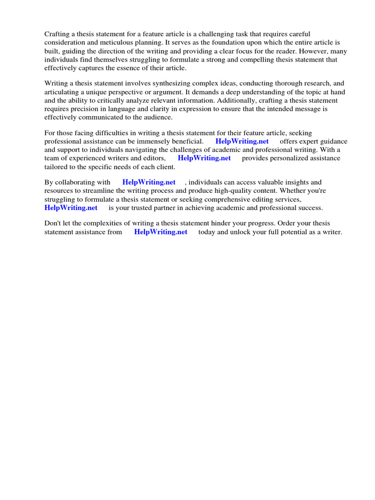 Thesis Statement For Feature Article | PDF | Essays | Thesis