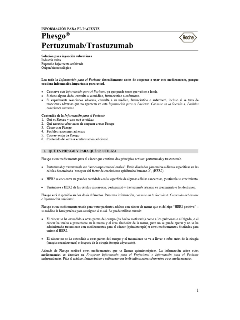 PHESGO (Pertuzumab:Trastuzumab) | PDF | Medicamentos con receta ...