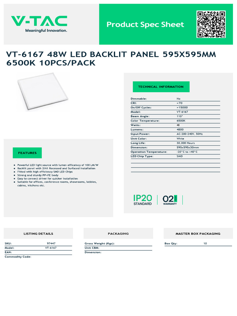 48W LED Backlit Panel 595x595mm | PDF