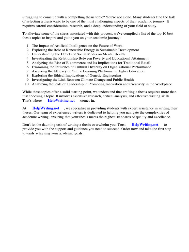 Top 10 Best Thesis Topics | PDF