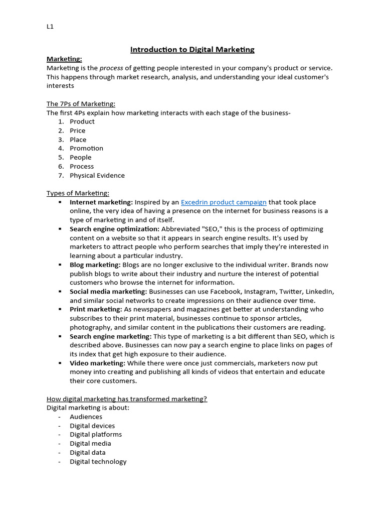 L1 Introduction To Digital Marketing | PDF | Digital Marketing | Search ...
