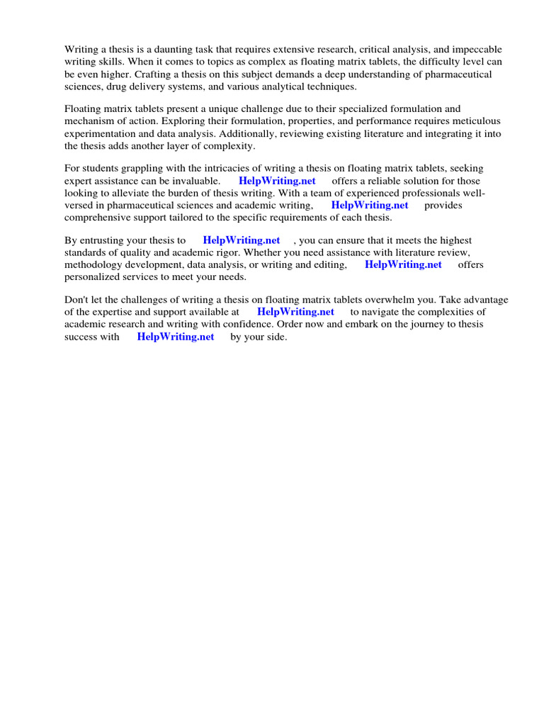 Floating Matrix Tablet Thesis | PDF | Tablet (Pharmacy) | Pharmaceutical Formulation
