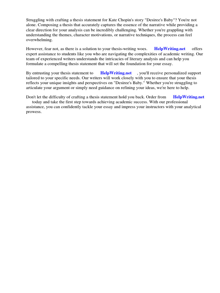 Thesis Statement For Kate Chopin Story Desiree Baby | PDF