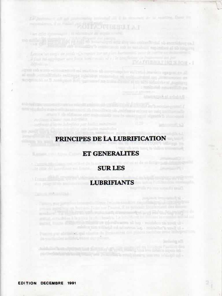 PRINCIPES DE LA LUBRIFICATION ET GENERALITES SUR LES LUBRIFIANTS | PDF