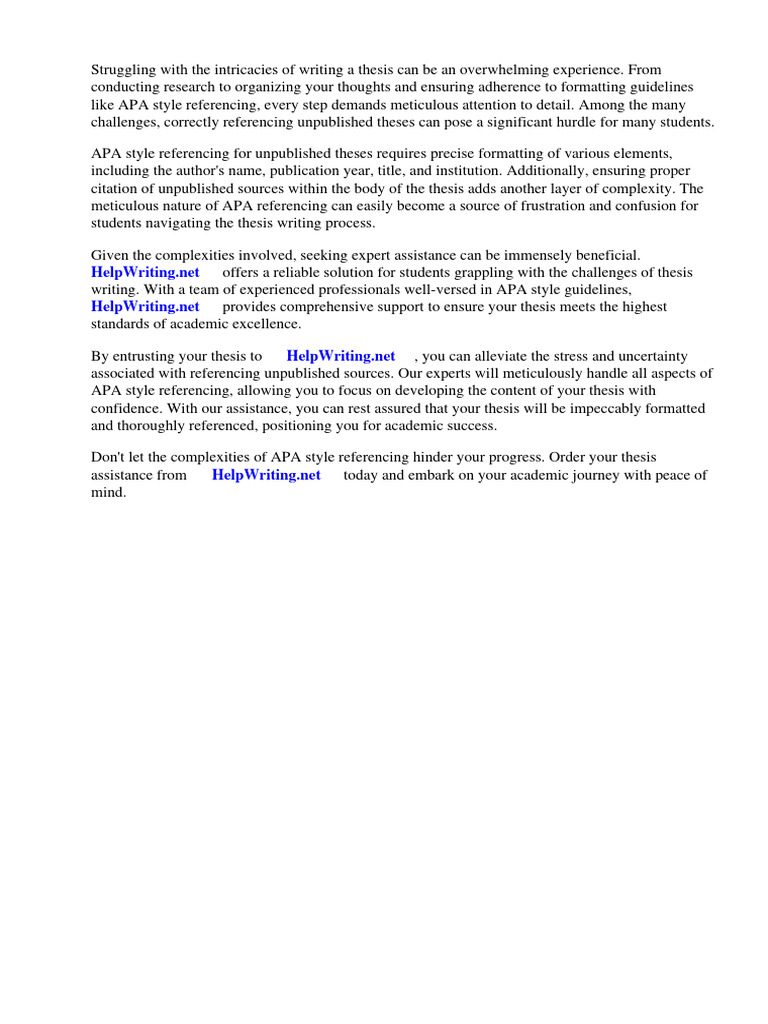 Apa Style Referencing Unpublished Thesis | PDF | Thesis | Apa Style