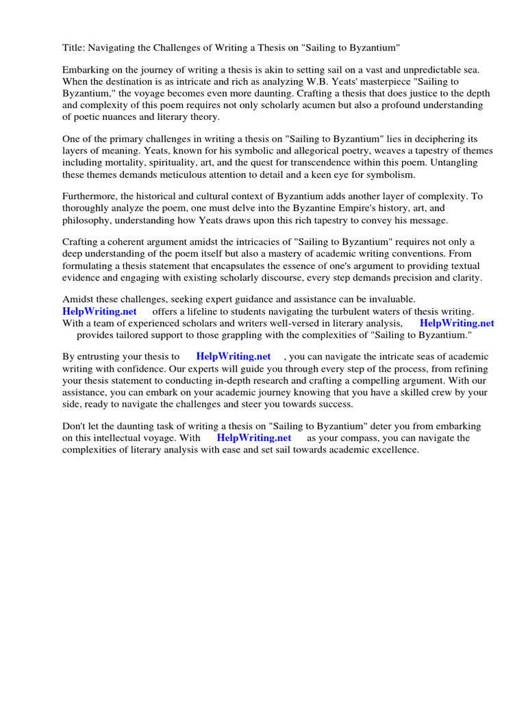 Thesis For Sailing To Byzantium | PDF | W. B. Yeats | Poetry