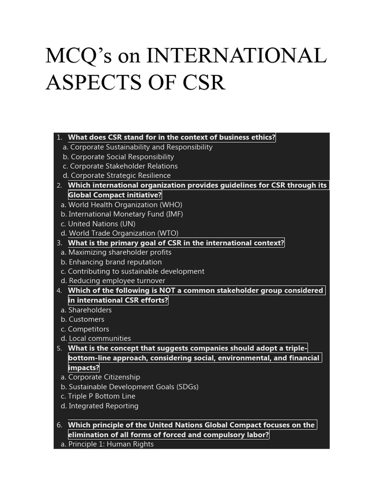 International CSR MCQs | PDF
