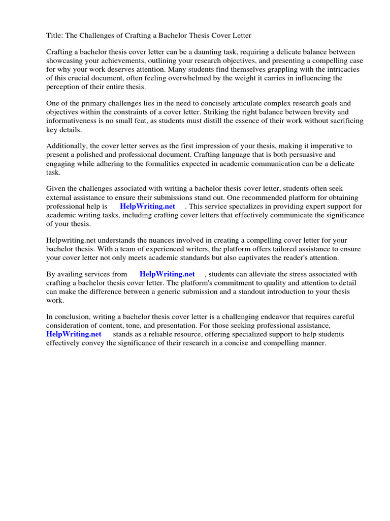 Bachelor Thesis Cover Letter | PDF | Thesis | Physical Sciences