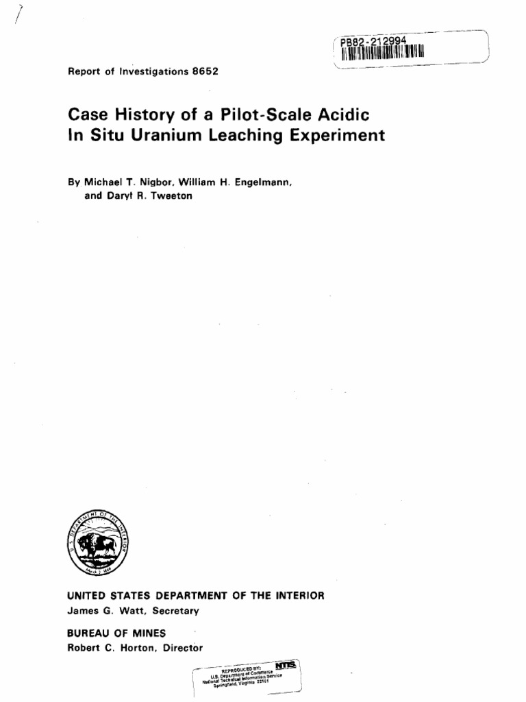 Pilot-Scale Acidic in Situ Uranium Leaching Experiment | PDF
