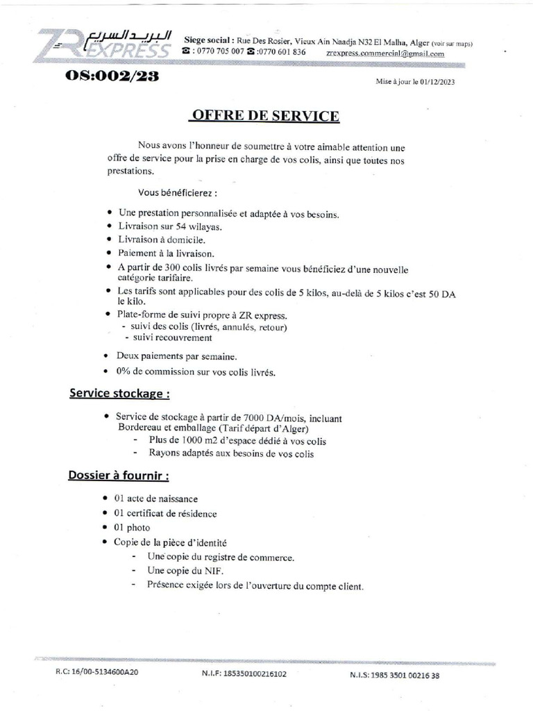Offre de Service Avec Prix | PDF