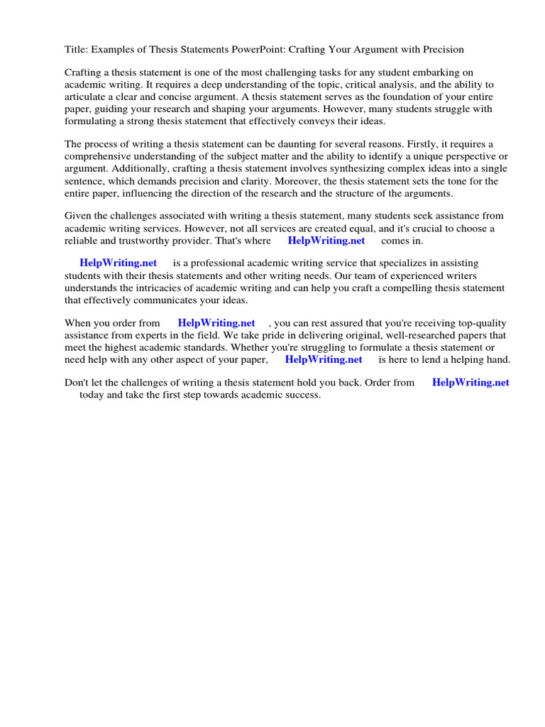 Examples of Thesis Statements Powerpoint | PDF | Essays | Thesis