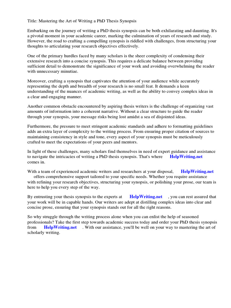 How To Write A PHD Thesis Synopsis | PDF | Thesis | Doctor Of Philosophy
