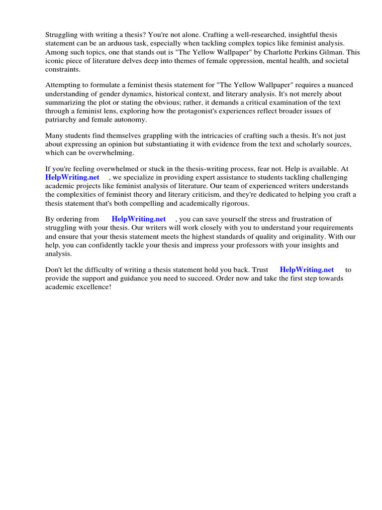 The Yellow Wallpaper Feminist Thesis Statement | PDF | The Yellow Wallpaper | Qr Code