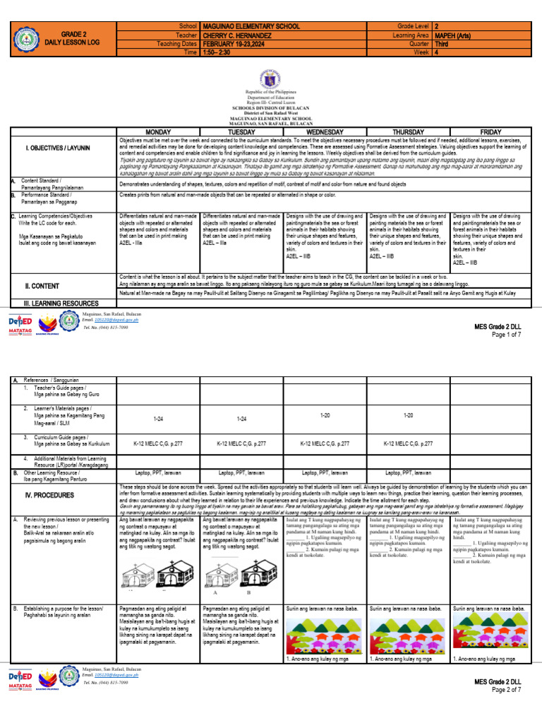 DLL Arts Q3 W4 | PDF | Differentiated Instruction | Learning