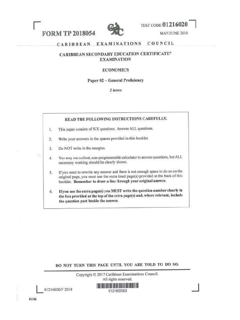 CSEC Economics Jun 2018 P2 PDF | PDF