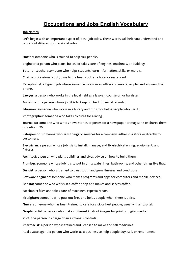 Occupations and Jobs English Vocabulary Uyun 1 | PDF | Employment | Résumé