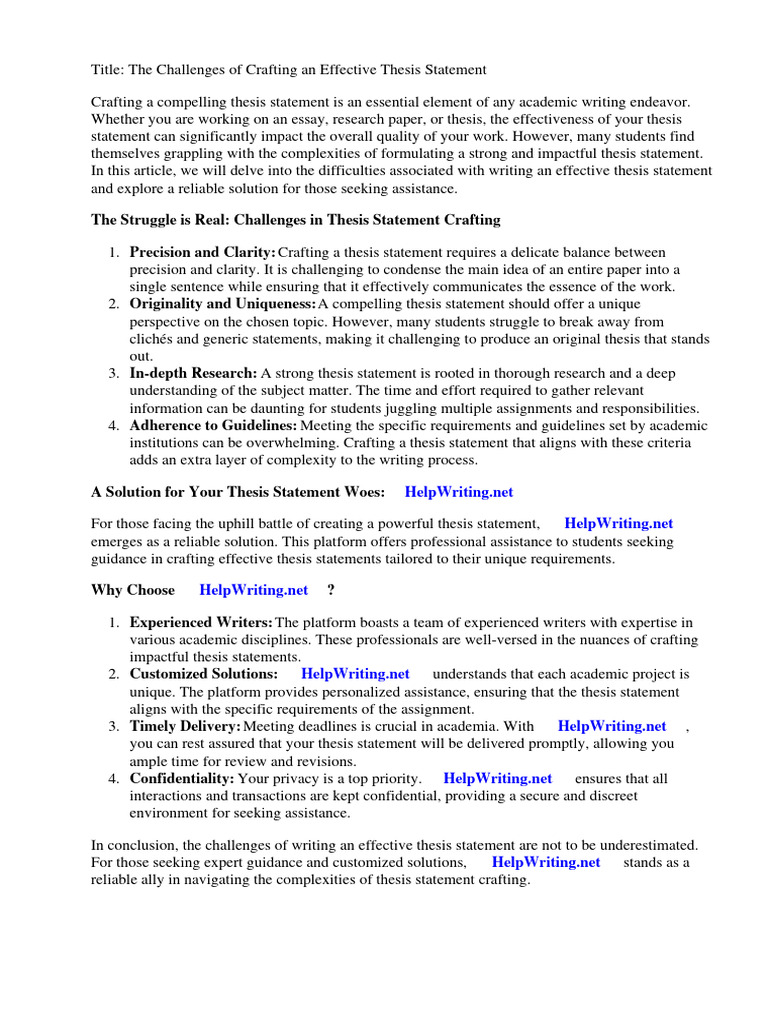 Write An Effective Thesis Statement | PDF | Essays | Thesis