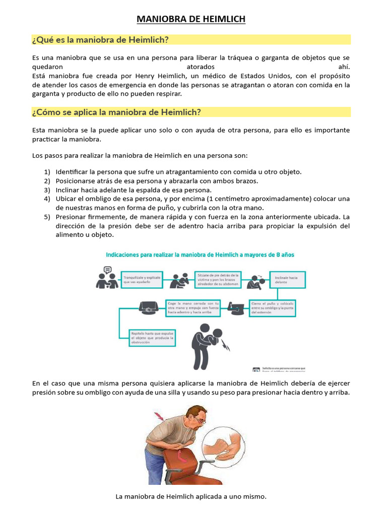 Maniobra de Heimlich: Guía Práctica | PDF | Salud y bienestar
