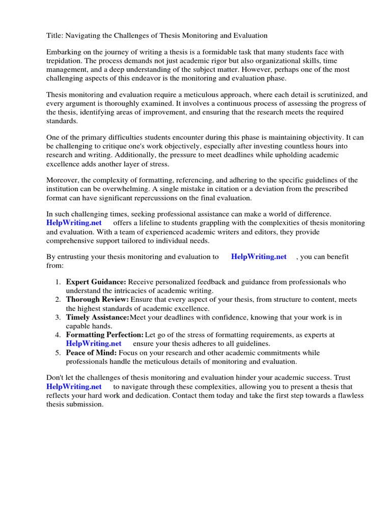Thesis Monitoring and Evaluation | PDF | Essays | Evaluation