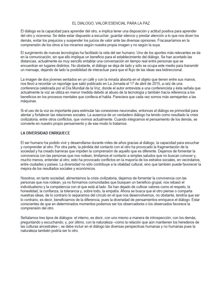 El Diálogo: Clave para la Paz Social | PDF | Aprendizaje | Sociedad