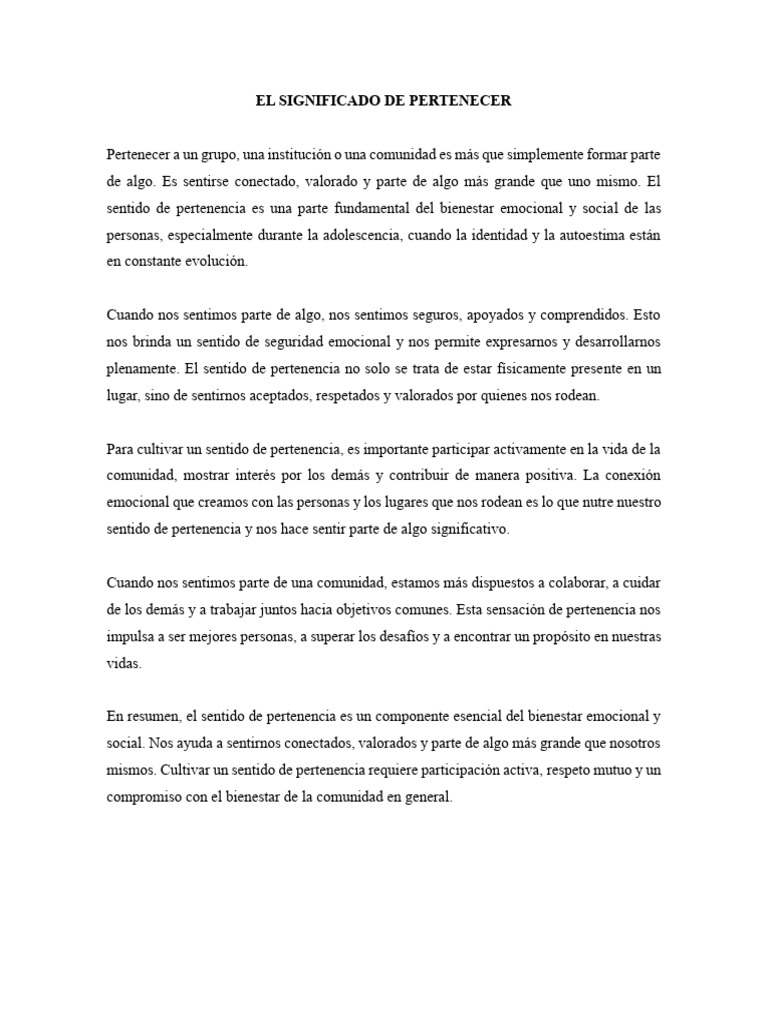 El Significado de Pertenecer - Secundaria y Media | PDF | Las emociones ...