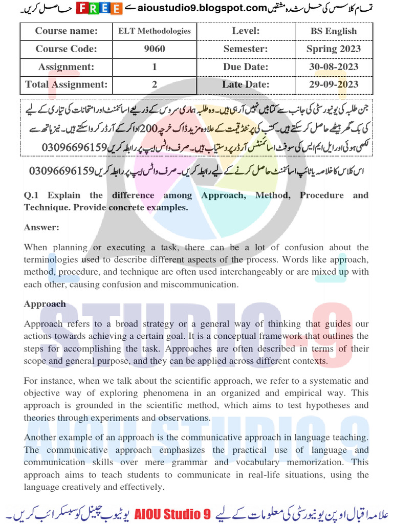 Course Name: Level: Course Code: 9060 Semester: Spring 2023 Assignment: 1 Due Date: 30-08-2023 ...