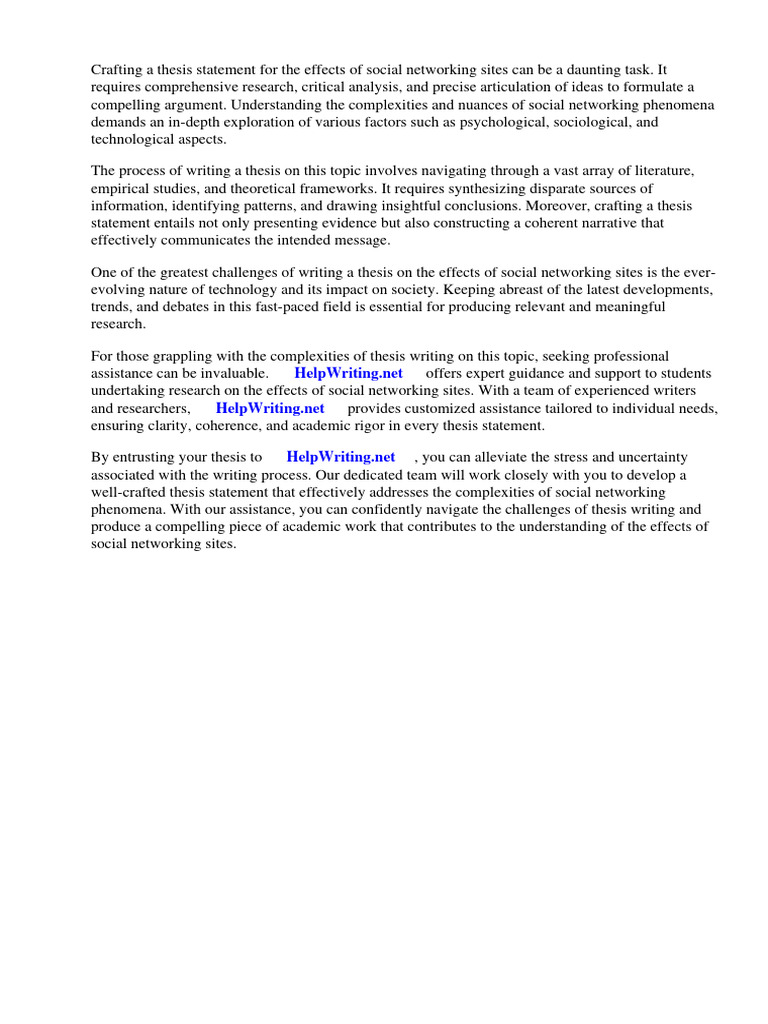 Thesis Statement For Effects of Social Networking Sites | PDF | Social ...