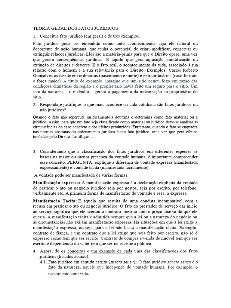 TEORIA GERAL DOS FATOS JURIìDICOS | PDF | Justiça | Crime e Violência