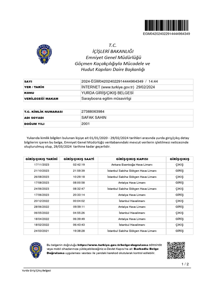 Yurda Giris Cikis Pdf