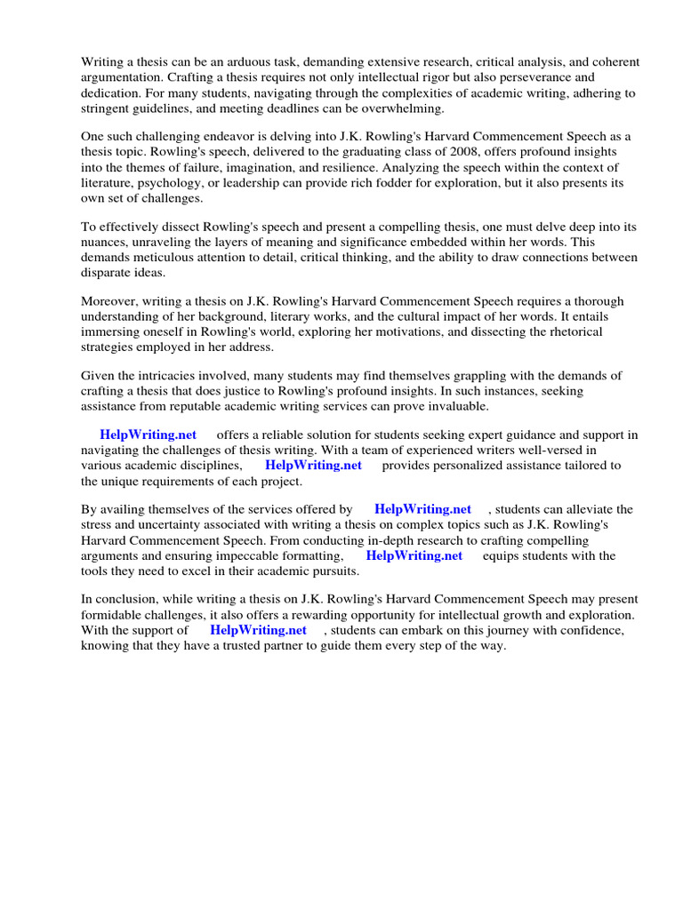 JK Rowling Harvard Commencement Speech Thesis | PDF | Critical Thinking ...