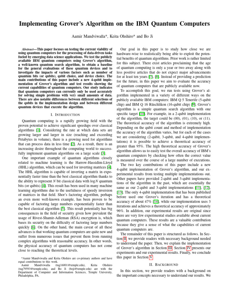 Implementing Grover's Algorithm On The IBM Quantum Computers | PDF ... Implementing Grover's Algorithm On The IBM Quantum Computers | PDF ...