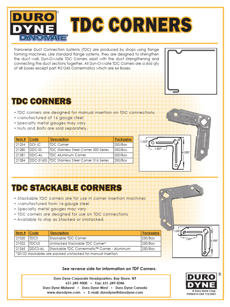 TDC TDF Corner Litsheet | PDF | Duct (Flow) | Secondary Sector Of The ...