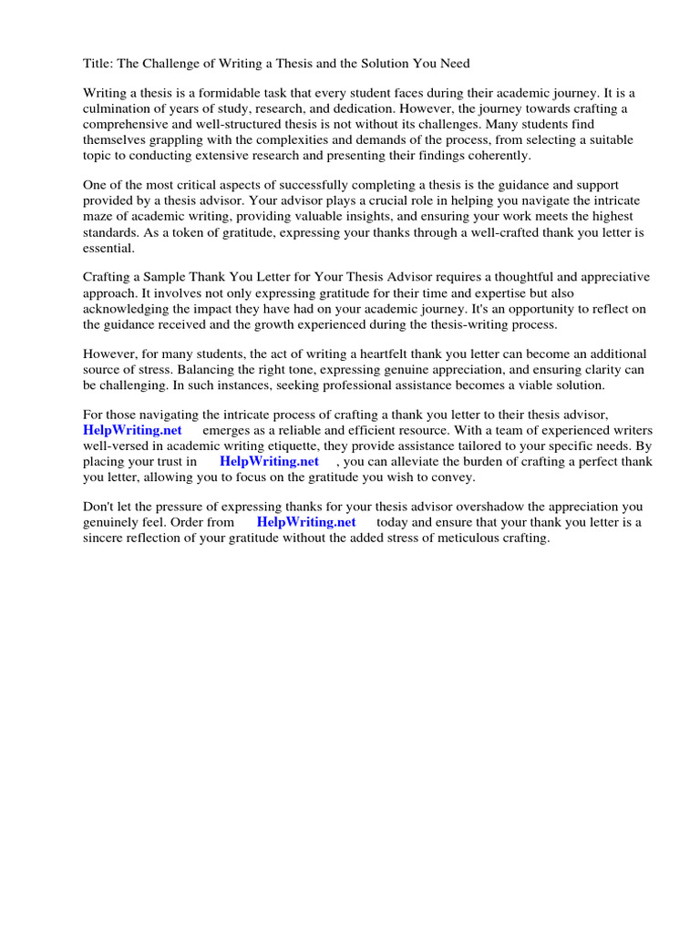 Sample Thank You Letter Thesis Advisor | Download Free PDF | Science ...