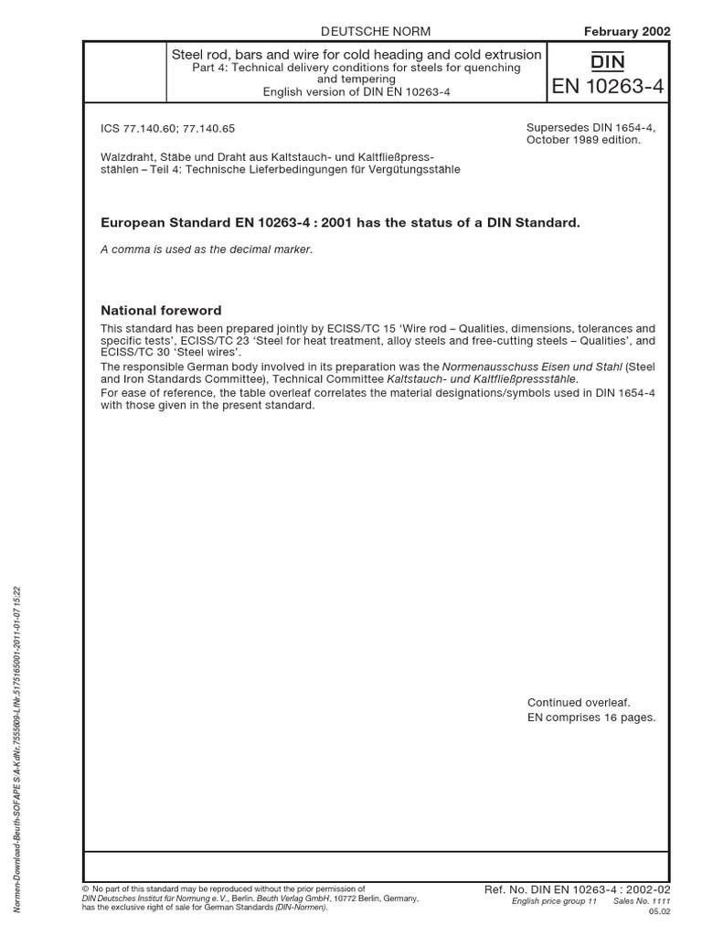 EN 10263-4: Steel Delivery Conditions | PDF