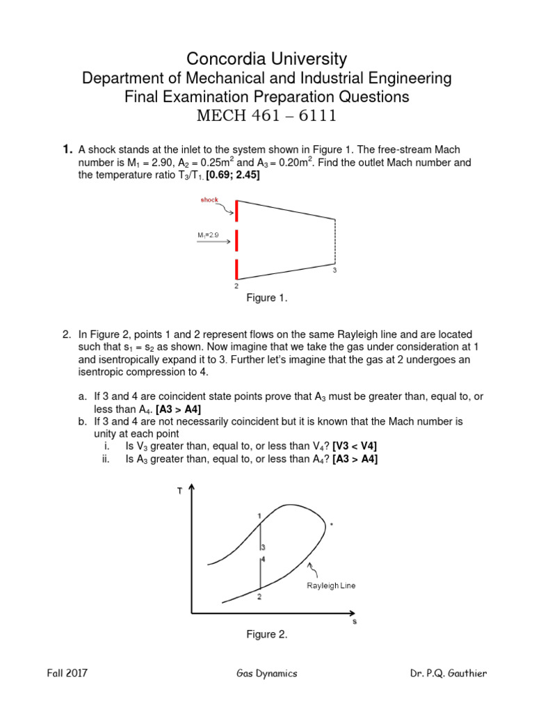 MECH461-6111 Final F2017-Prep | PDF | Compressible Flow | Mach Number