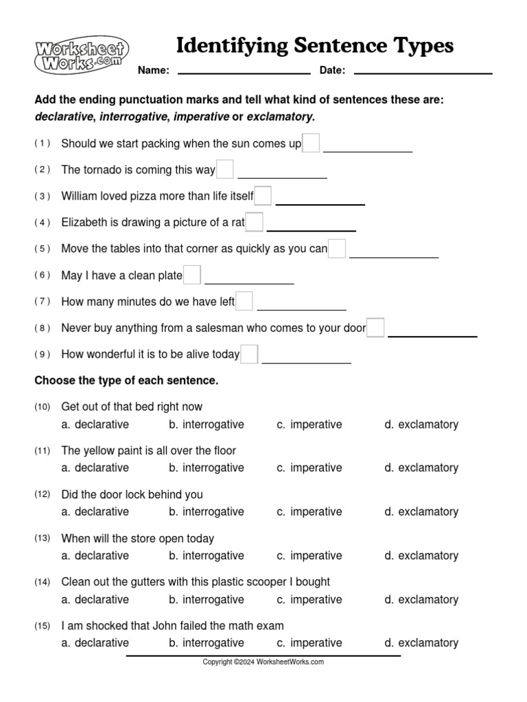 WorksheetWorks Identifying Sentence Types 3 | PDF | Sentence ...