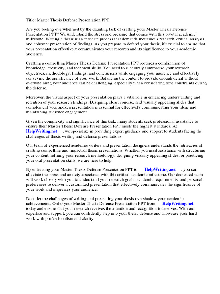 Master Thesis Defence Presentation | PDF | Thesis | Microsoft Power Point