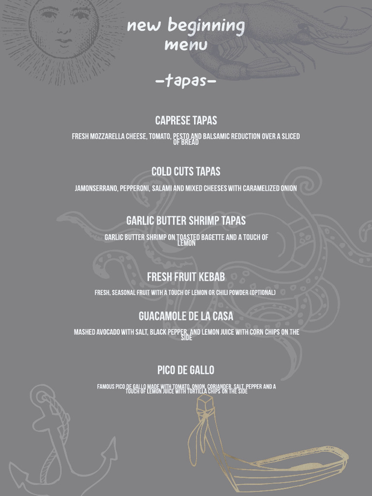menu tapas new beginning | PDF