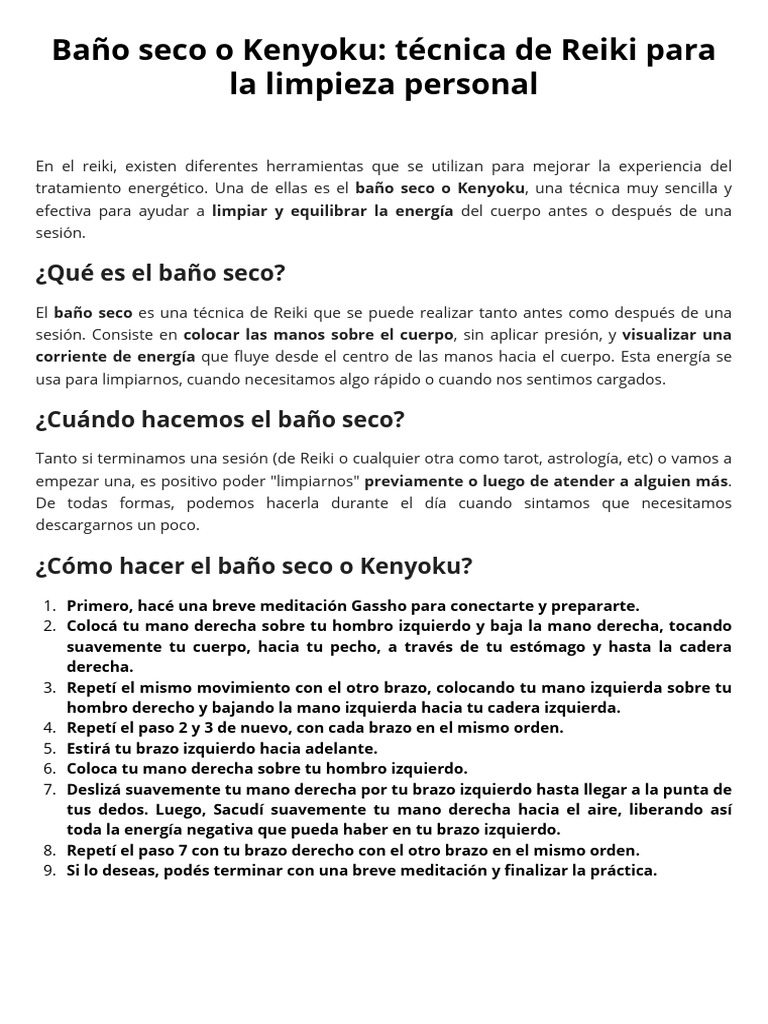 Baño Seco o Kenyoku Técnica de Reiki para La Limpieza Personal ...