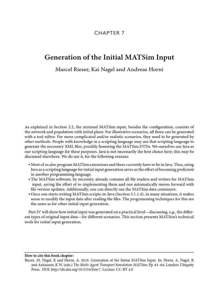 Multi Agent Transport Simulation 7 Generation of The Initial Matsim Input | PDF | Scripting ...