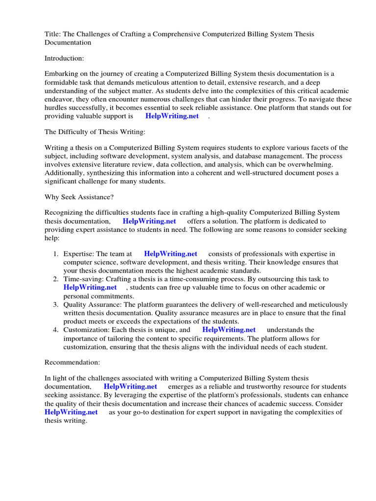 Computerized Billing System Thesis Documentation | PDF | Thesis | Credit Card