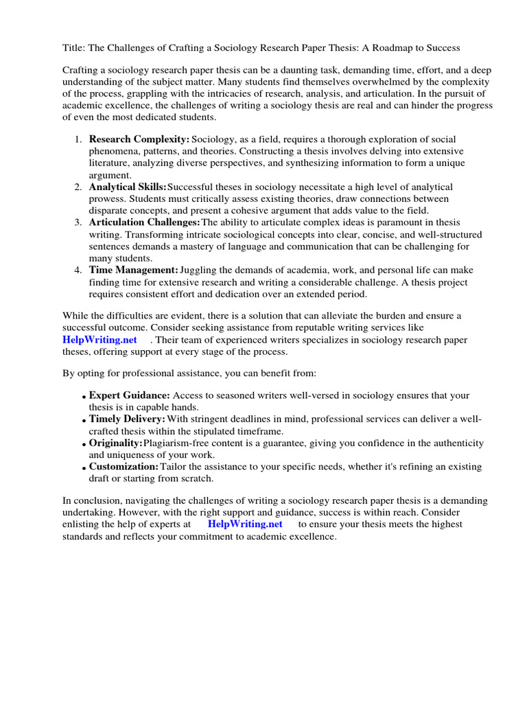 Sociology Research Paper Thesis Examples | PDF