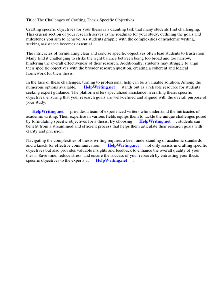 Thesis Specific Objectives | PDF | Data | Qualitative Research