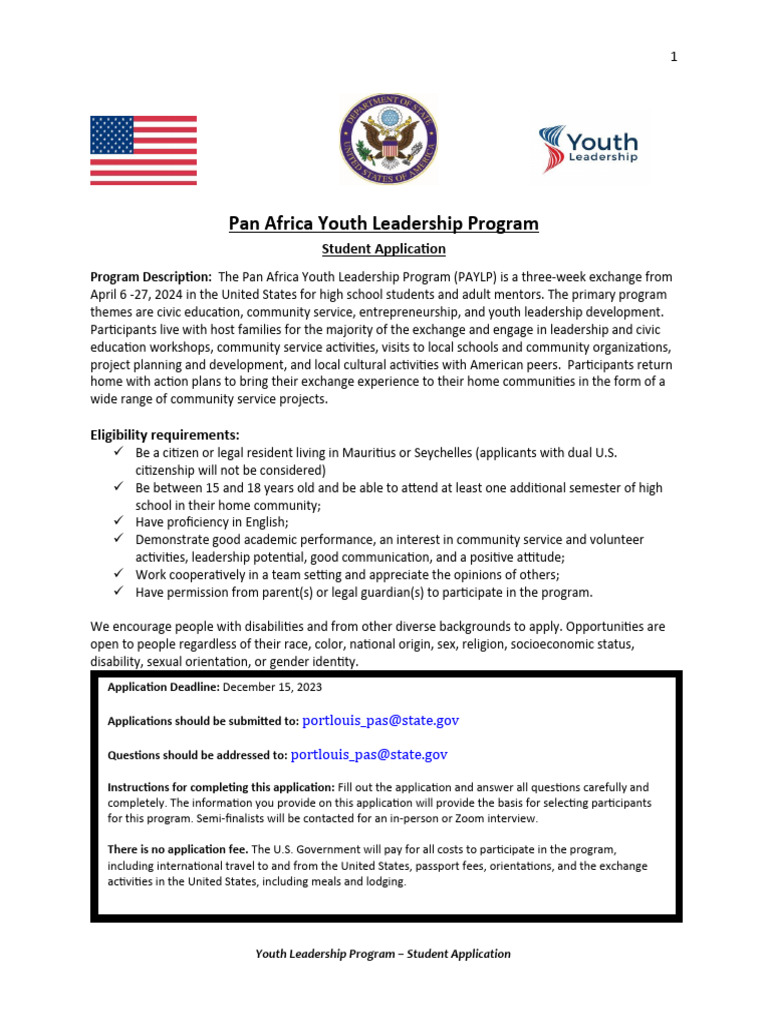 Spring 2024 PAYLP Application Form-YOUTH | PDF | Leadership | Passport