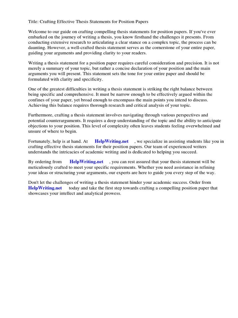 Thesis Statements For Position Papers | PDF | Essays | Thesis