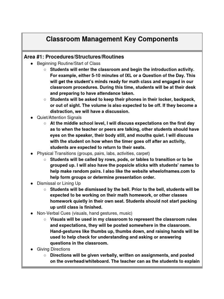 Classroom Management Plan | PDF