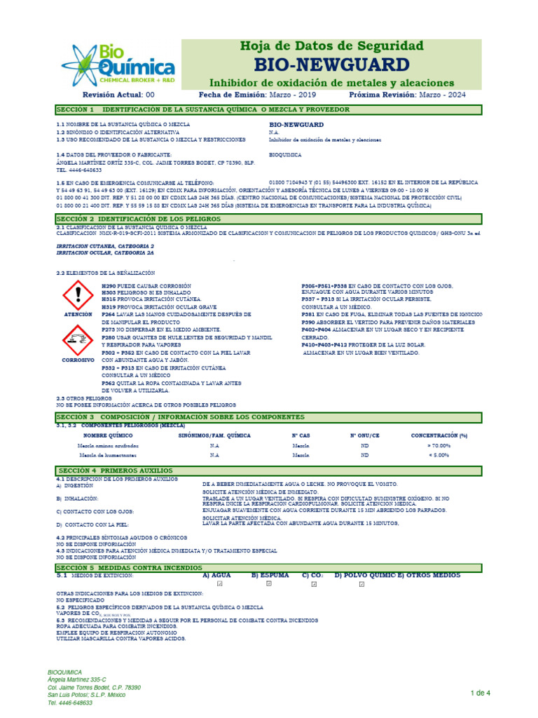 HDS Bio-Newguard 018-2015 | PDF | Materiales | Ciencias fisicas