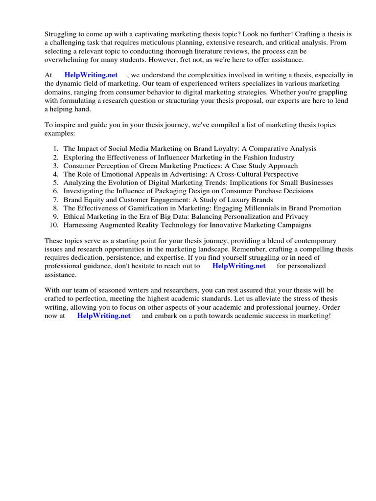 Marketing Thesis Topics Examples | PDF | Marketing | Brand